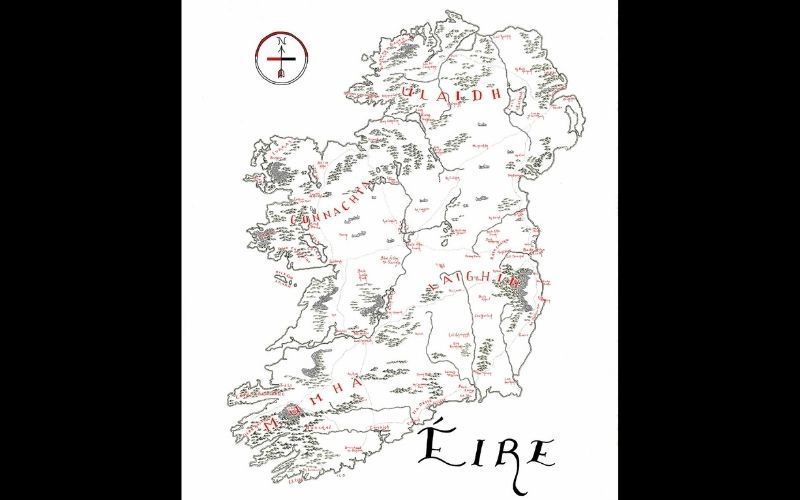 Irish language map of Ireland inspired by Lord of the Rings