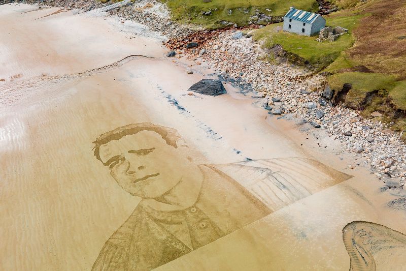 Colin Farrell celebrated with sand art on Achill Island