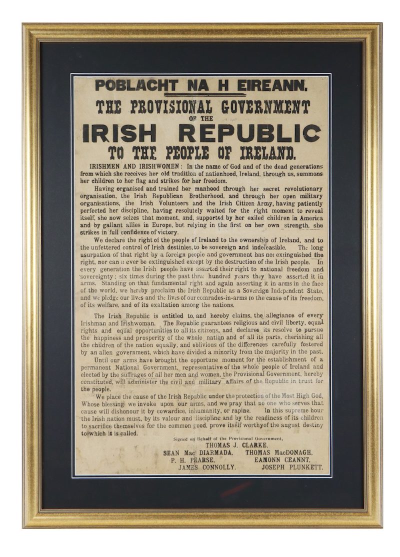 Original copy of 1916 Proclamation among rare items at Irish auction